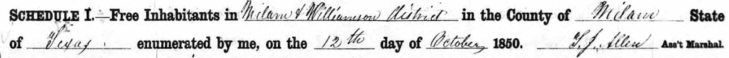 1850-Census-Milam-and-Williamson-District-in-County-of-Milam-Texas ...